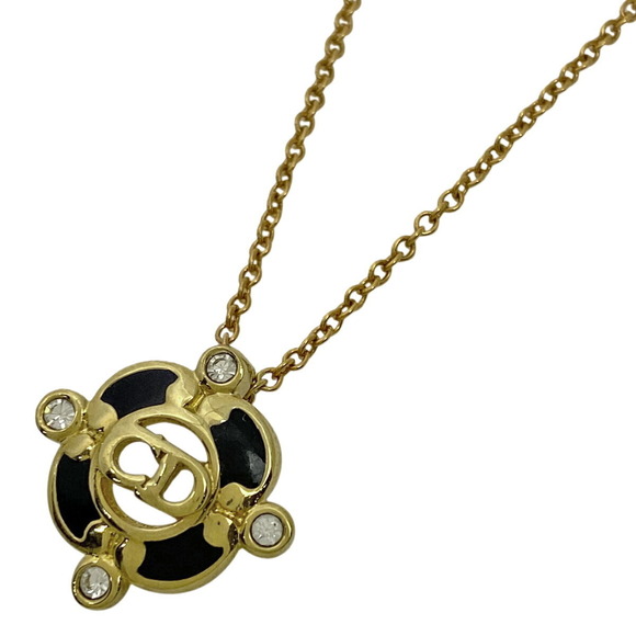 Dior | Bags | Christian Dior Logo Rhinestone Necklace Chain Gp Gold ...